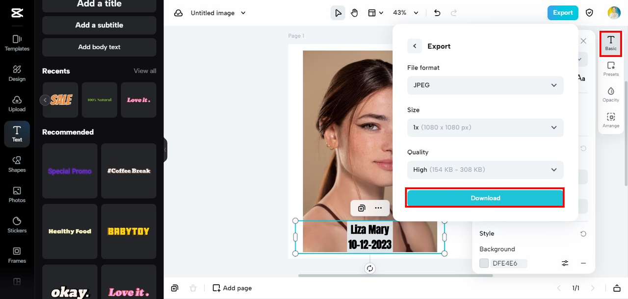 How to Add Name and Date in Photos Online with CapCut